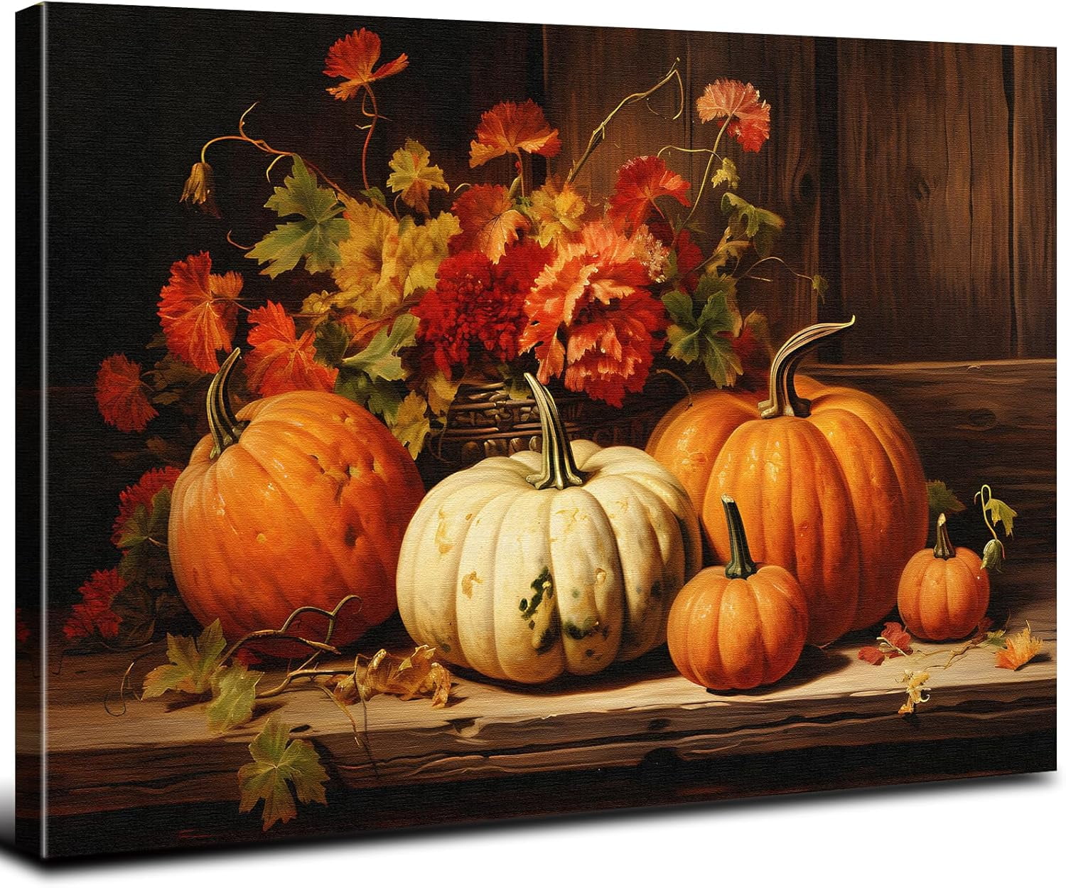 Farmhouse Fall Canvas Wall Art, Autumn Country White and Orange ...