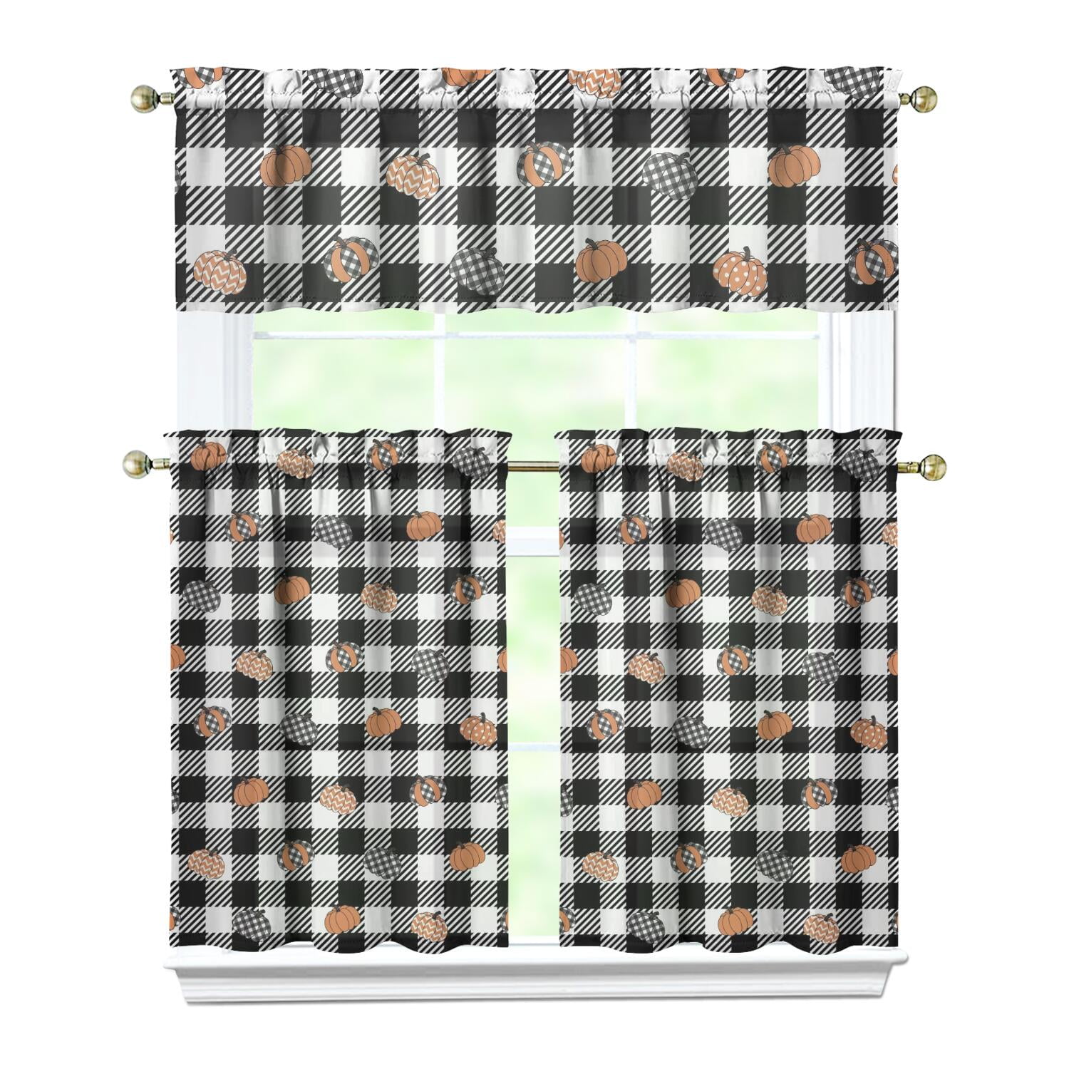 Farmhouse Fall Curtains 3 Pack Pumpkin Pattern Rustic Harvest Decor ...