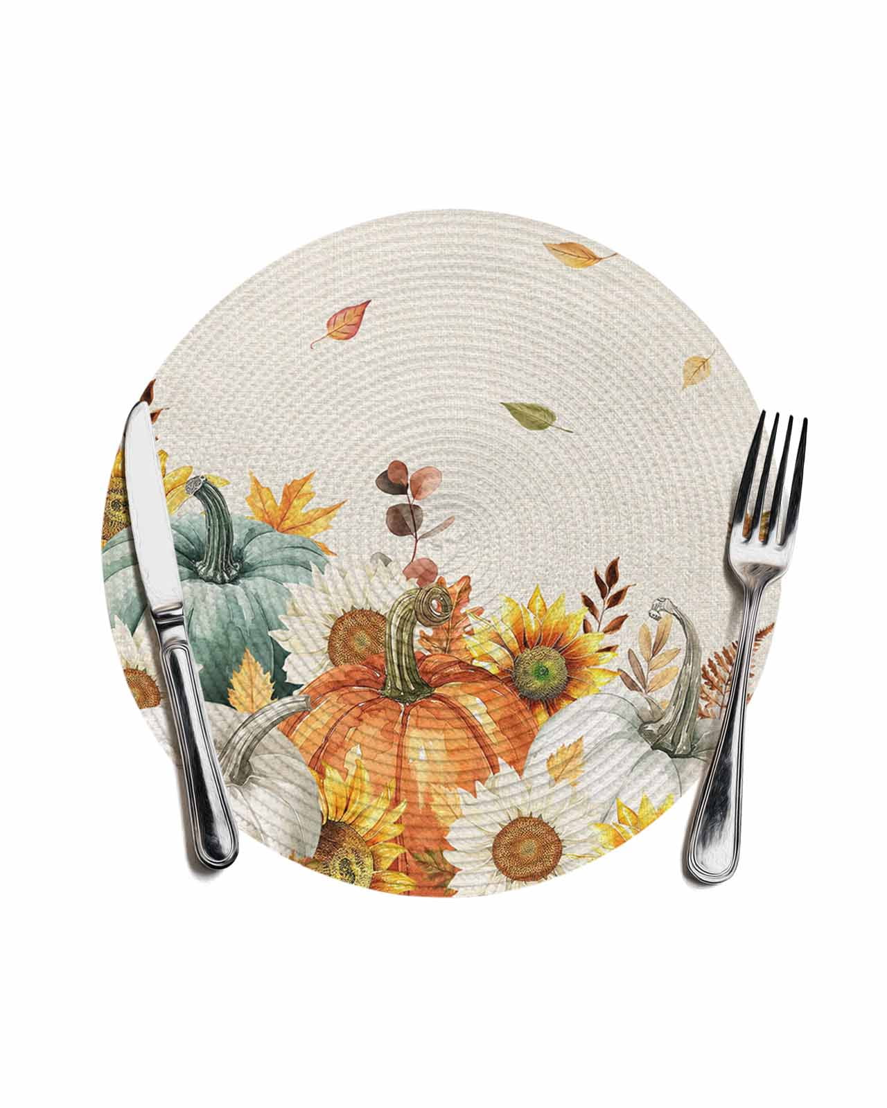Farmhouse Fall Thanksgiving Round Table Placemats 1 pc, Orange White ...