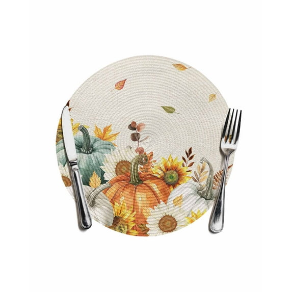 Farmhouse Fall Thanksgiving Round Table Placemats 1 pc, Orange White ...