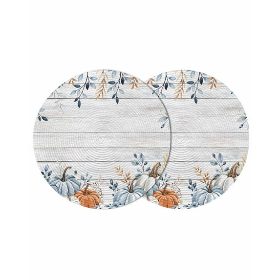 Farmhouse Fall Thanksgiving Round Table Placemats set of 2, Blue White ...