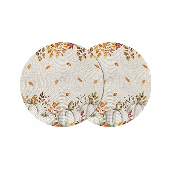 Farmhouse Fall Thanksgiving Round Table Placemats set of 2, Boho White ...
