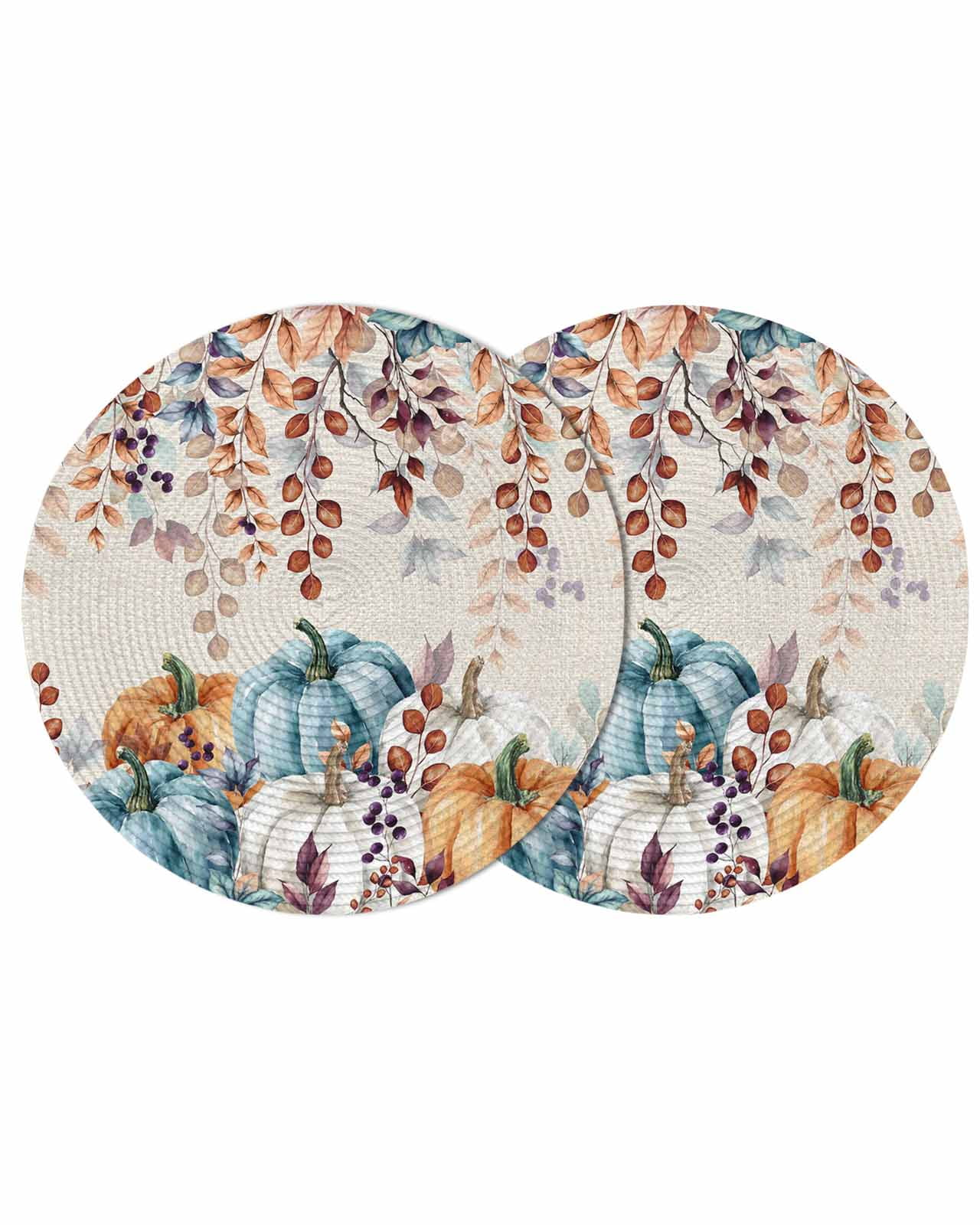 Farmhouse Fall Thanksgiving Round Table Placemats set of 2, Orange Blue ...