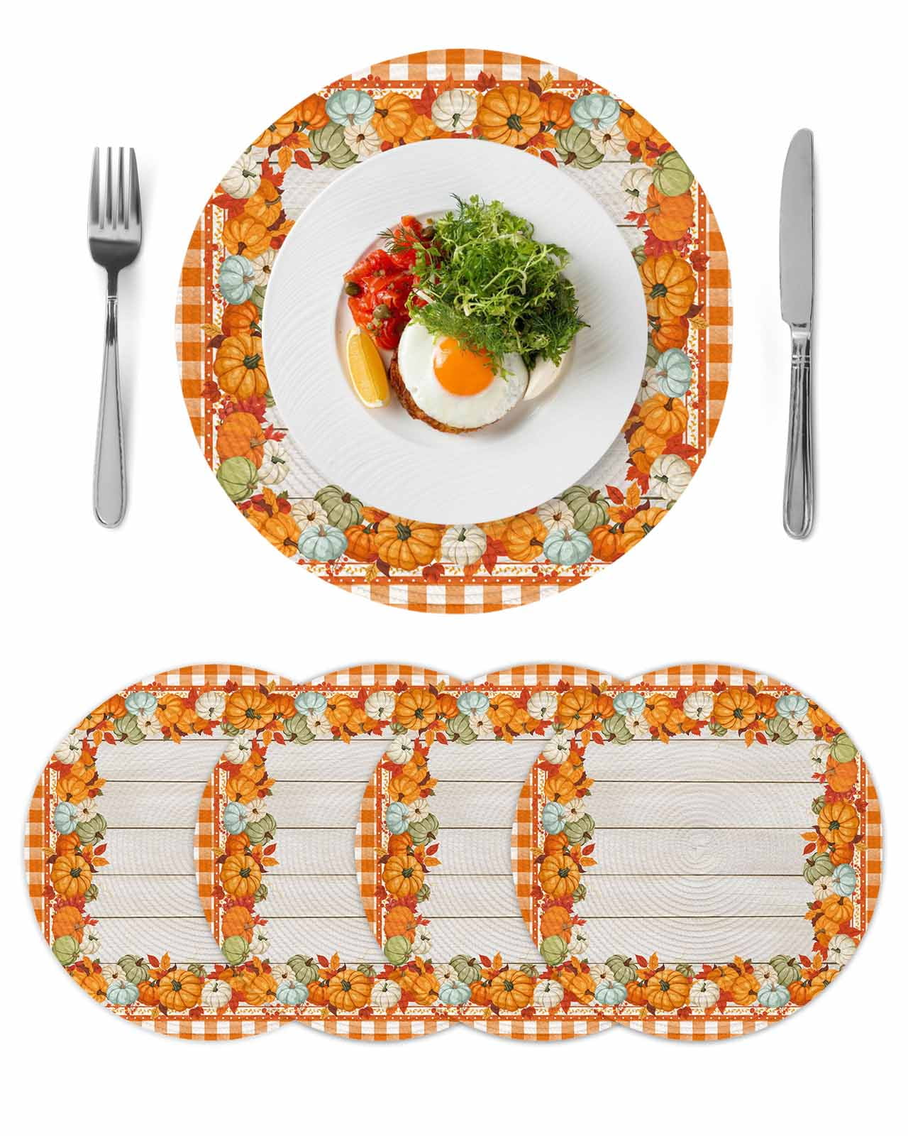 Farmhouse Fall Thanksgiving Round Table Placemats set of 4, Orange Sage ...