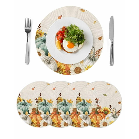Farmhouse Fall Thanksgiving Round Table Placemats set of 4, Orange ...