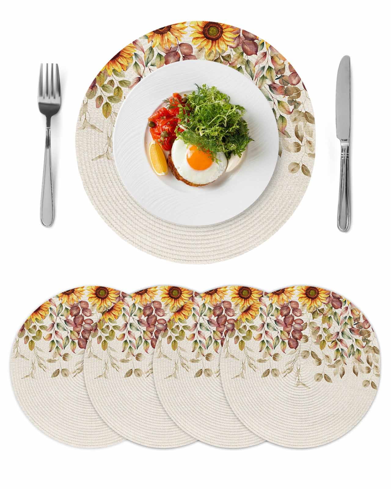 Farmhouse Fall Thanksgiving Round Table Placemats set of 4, Yellow ...