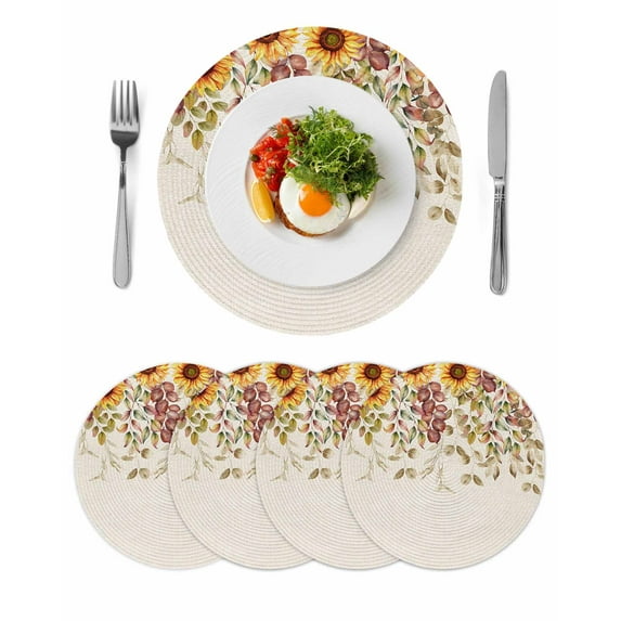 Farmhouse Fall Thanksgiving Round Table Placemats set of 4, Yellow ...
