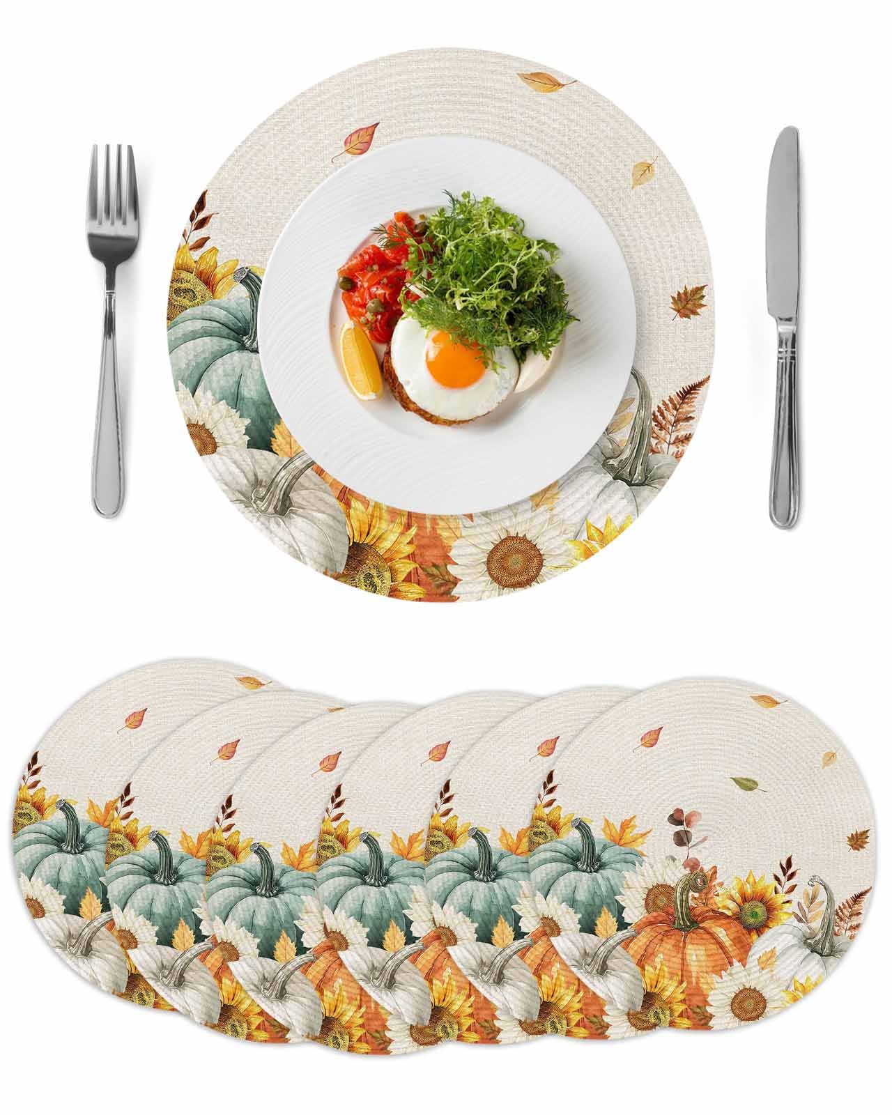 Farmhouse Fall Thanksgiving Round Table Placemats set of 6, Orange ...