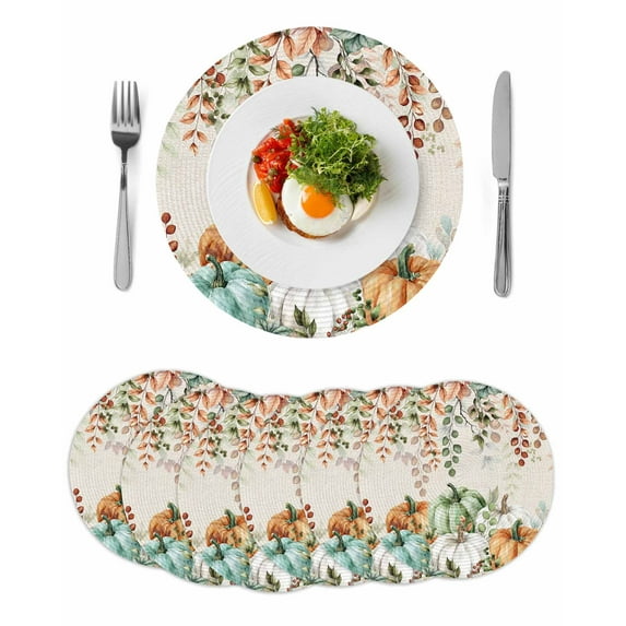 Farmhouse Fall Thanksgiving Round Table Placemats set of 6, Orange ...