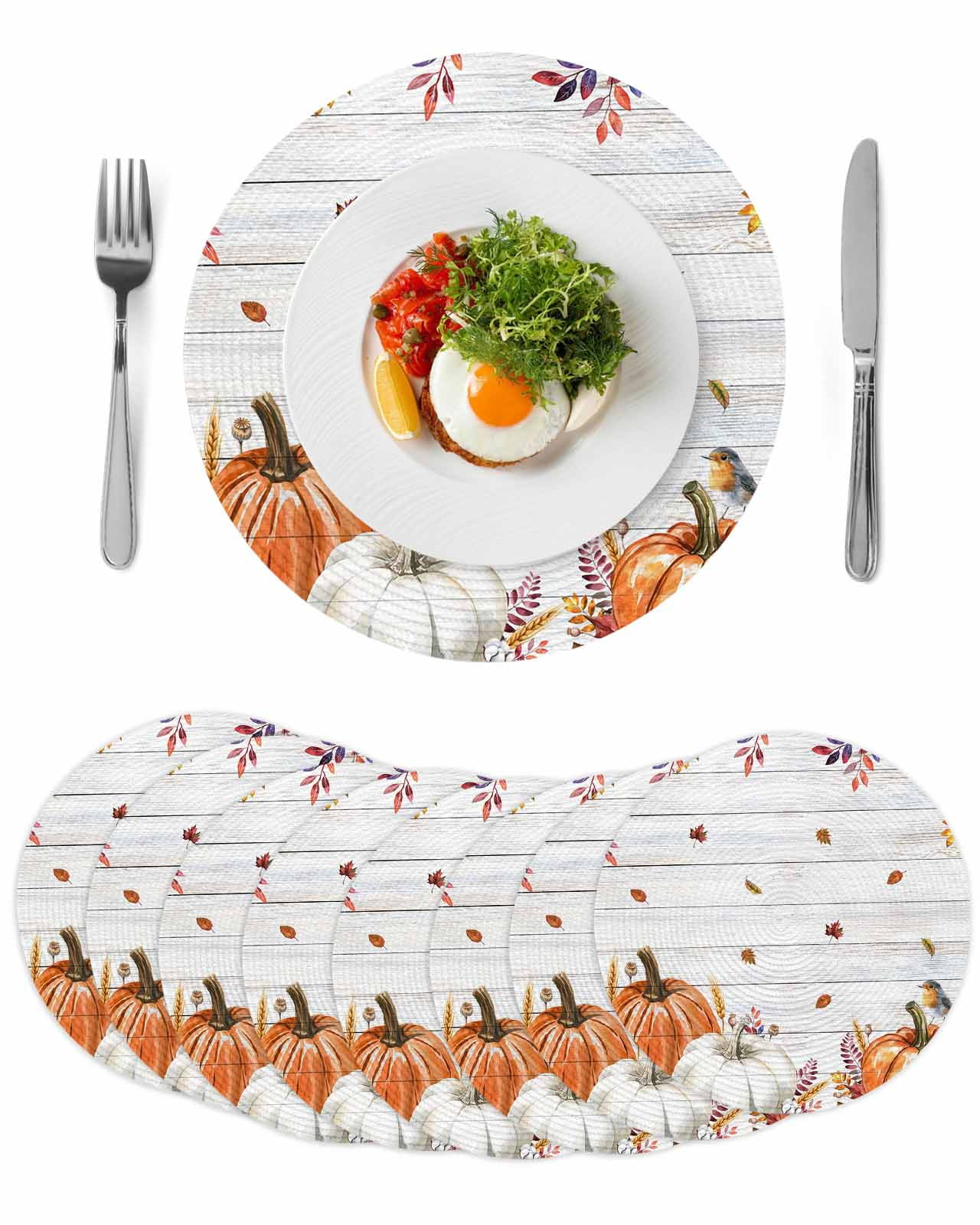 Farmhouse Fall Thanksgiving Round Table Placemats set of 8, Orange ...