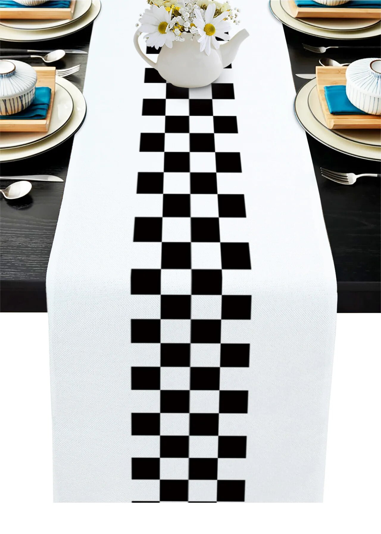 Farmhouse Farm Black And White Lattice Table Runner Wedding ration Home ...