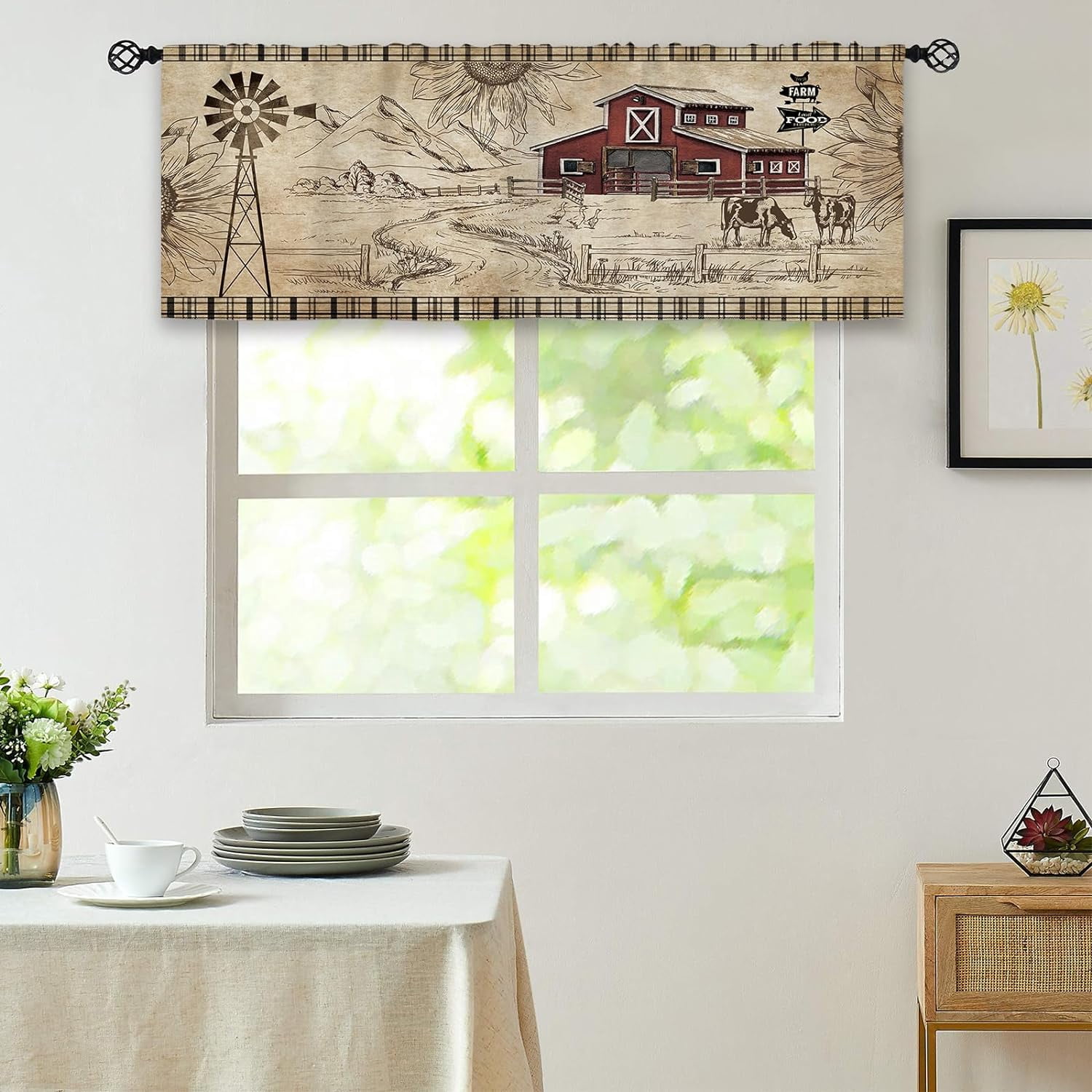 Farmhouse Farm Rustic Kitchen Curtain Valance 54W x 18H Rod Pocket Barn ...