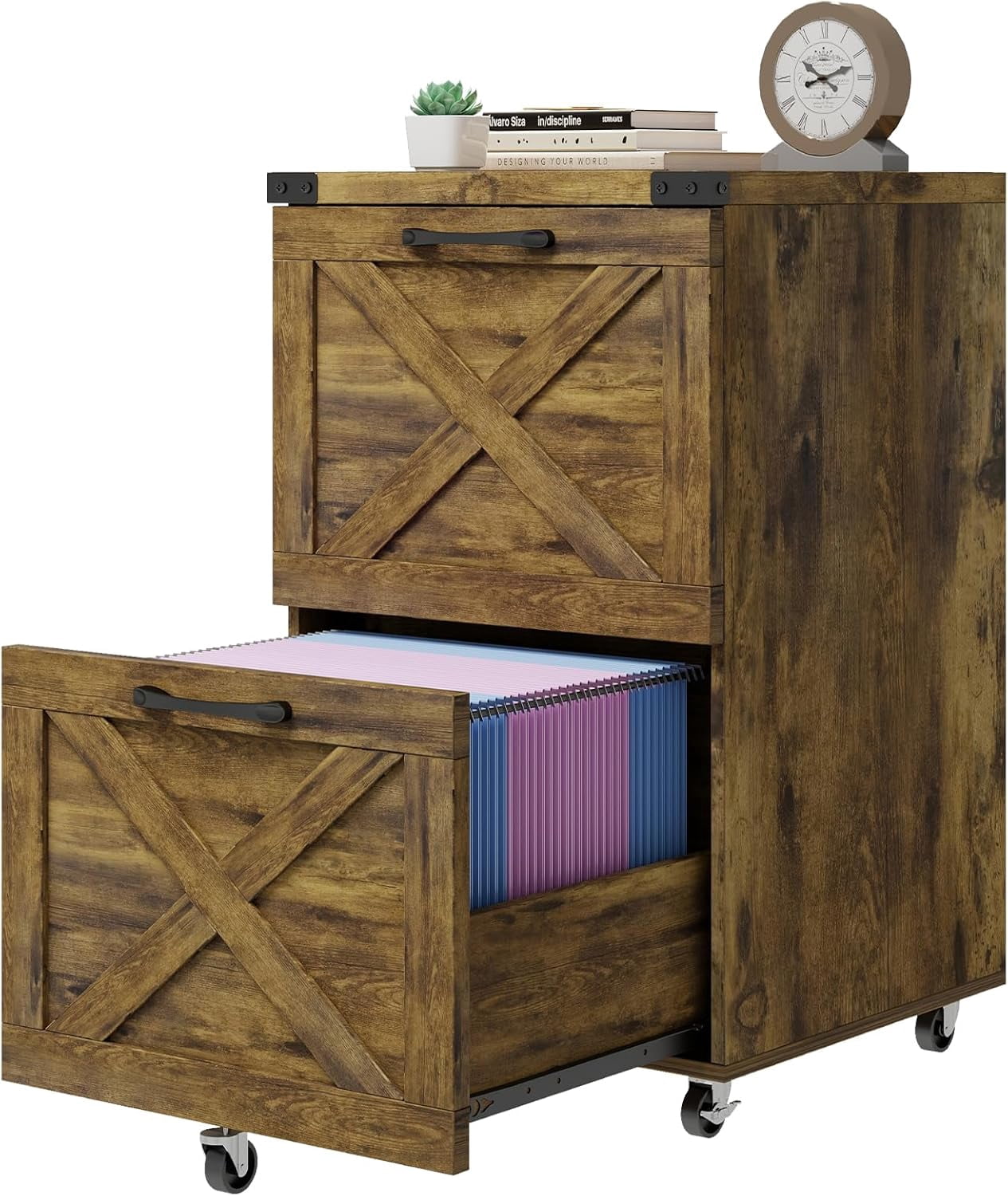 Farmhouse File Cabinet with 2 Drawers, Vertical Filing Cabinet on ...