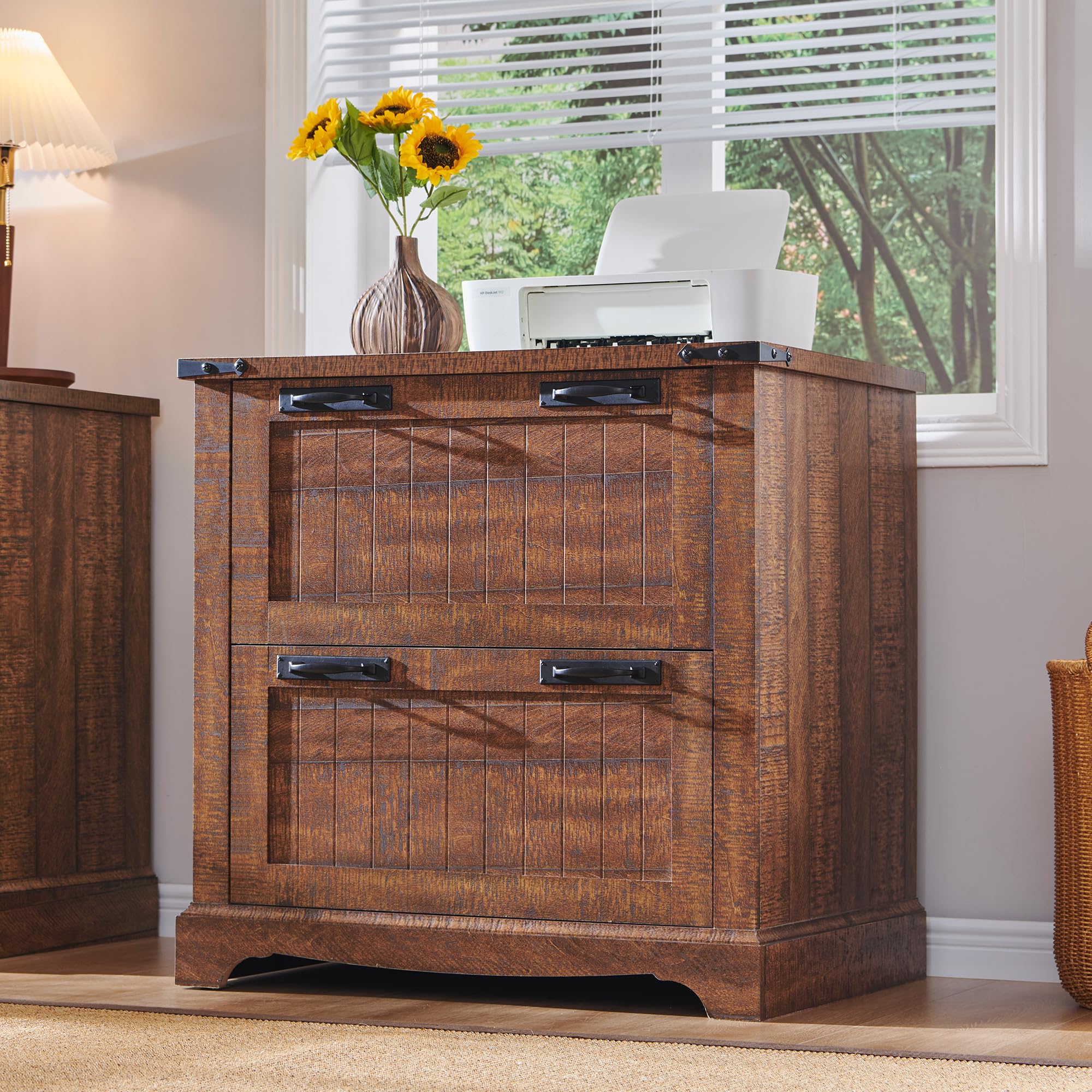 Farmhouse Filing Cabinet with 2 Drawers, 30 Inch Rustic Office Storage ...