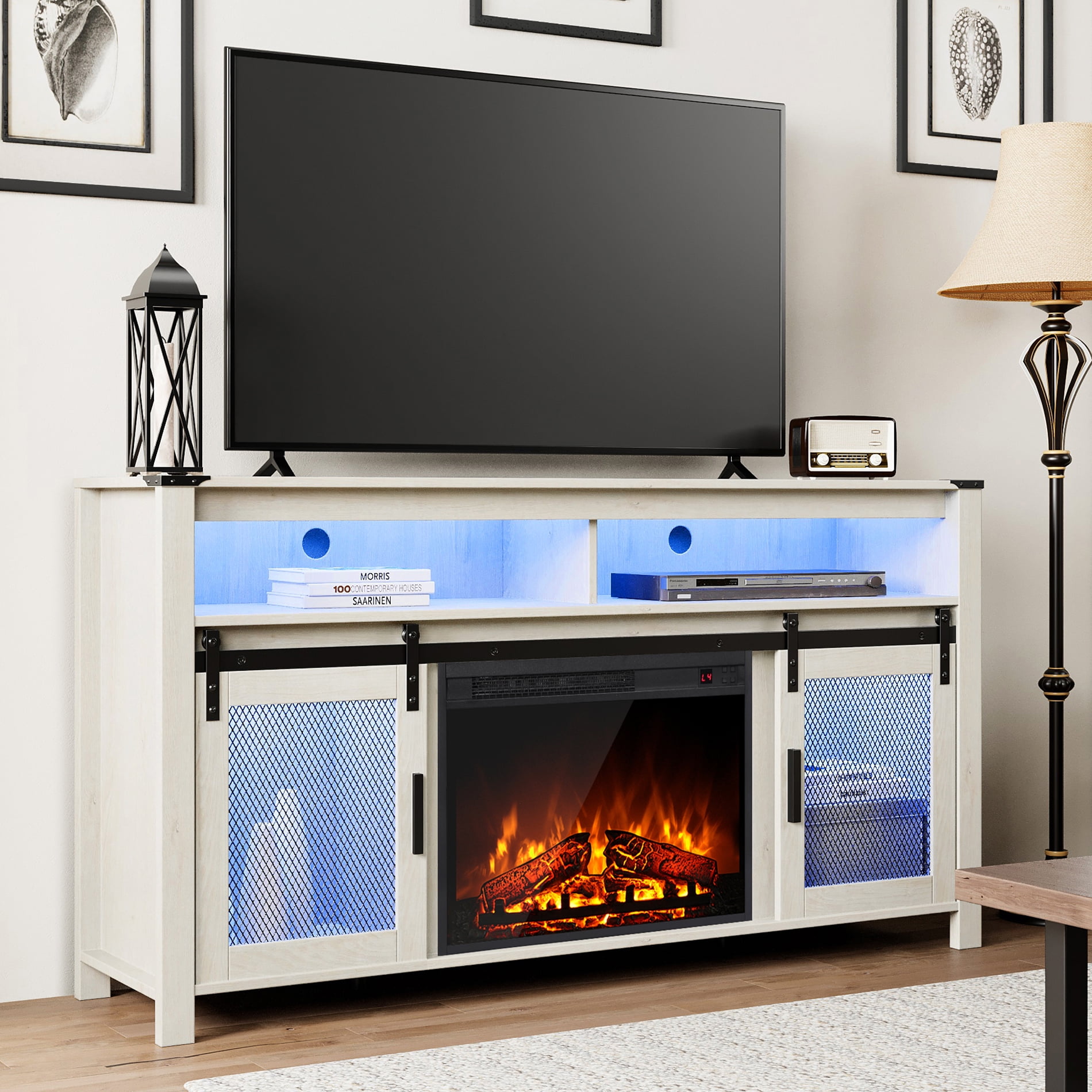 Free Shipping! Farmhouse Fireplace TV Stand for 65+ Inch TV, Highboy ...