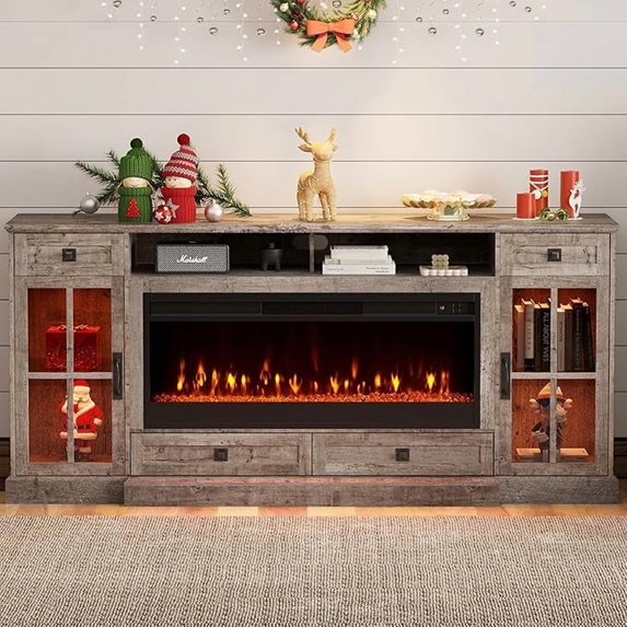VanAcc Farmhouse Fireplace TV Stand for TVs up to 80", 70" Large TV ...