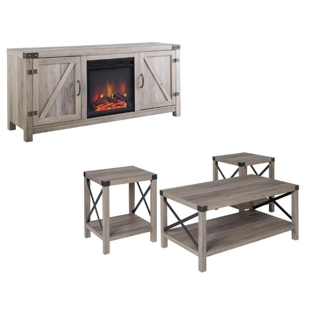 Rustic Farmhouse Entertainment Center: Fireplace TV Stand, Coffee Table ...