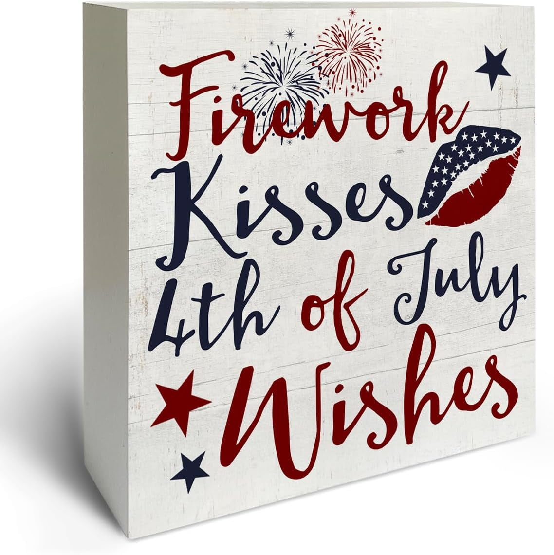 Farmhouse Firework Kisses America Wooden Box Sign Artwork Summer Wood ...