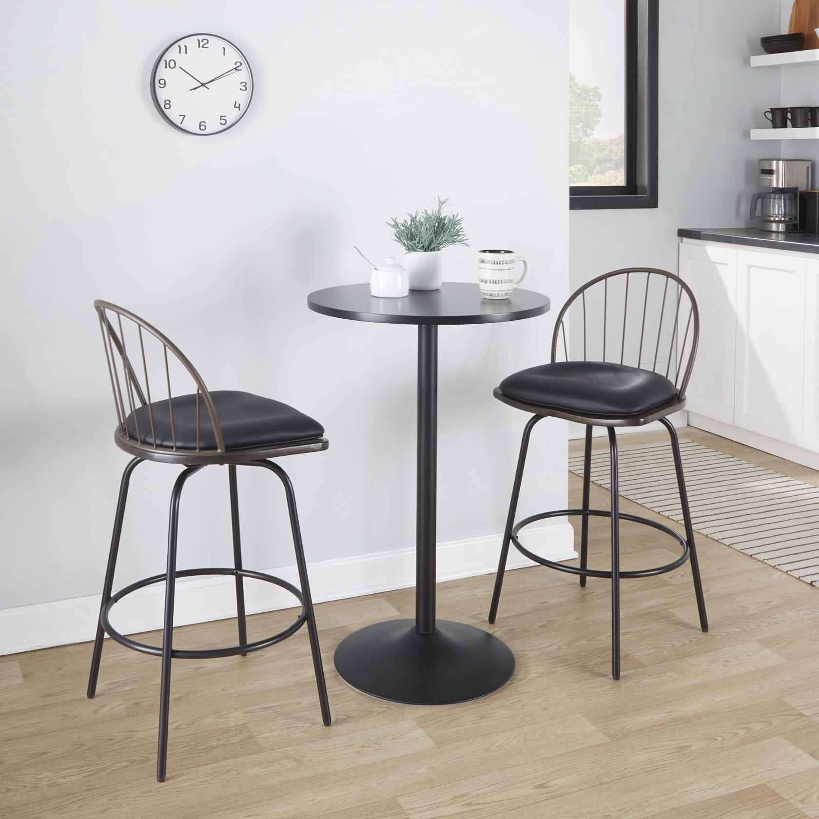 Farmhouse Fixed-Height Bar Stool with Swivel, Wood Counter Stool with ...