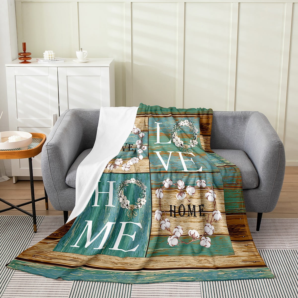 Farmhouse Flannel Blanket Rustic Cotton Floral Throw Blanket,Country ...