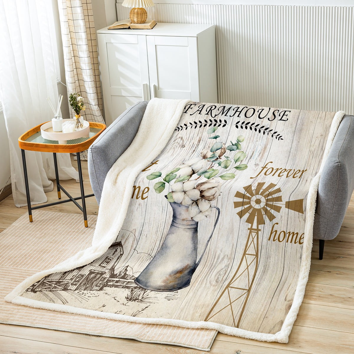 Farmhouse Fleece Blanket Country Floral Cotton Flower Blanket,Rustic ...
