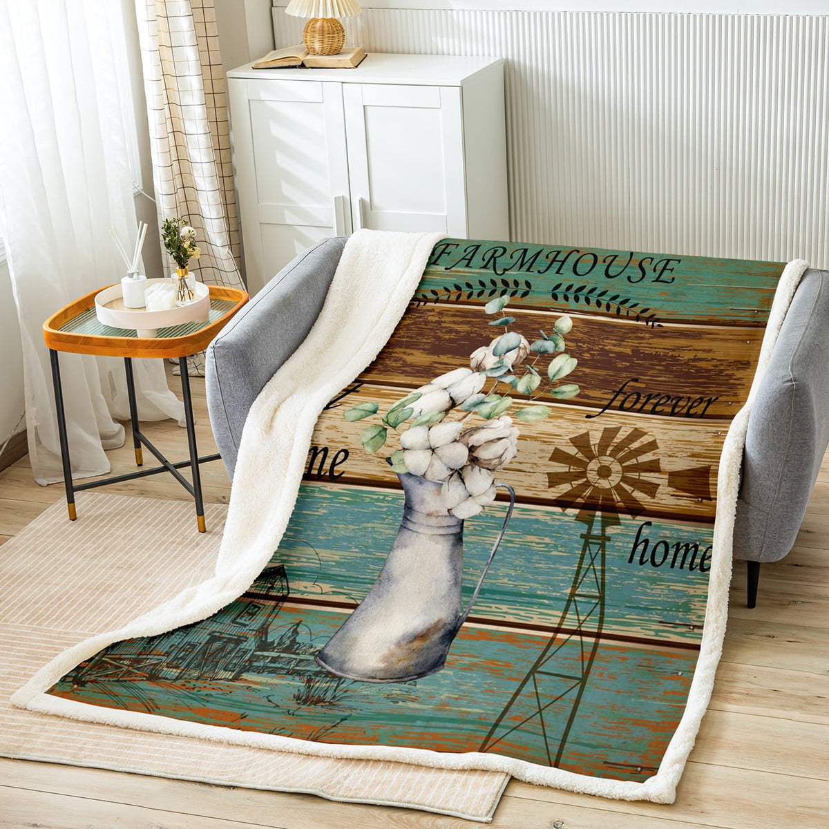 Farmhouse Fleece Blanket Country Floral Cotton Flower Blanket,Rustic ...