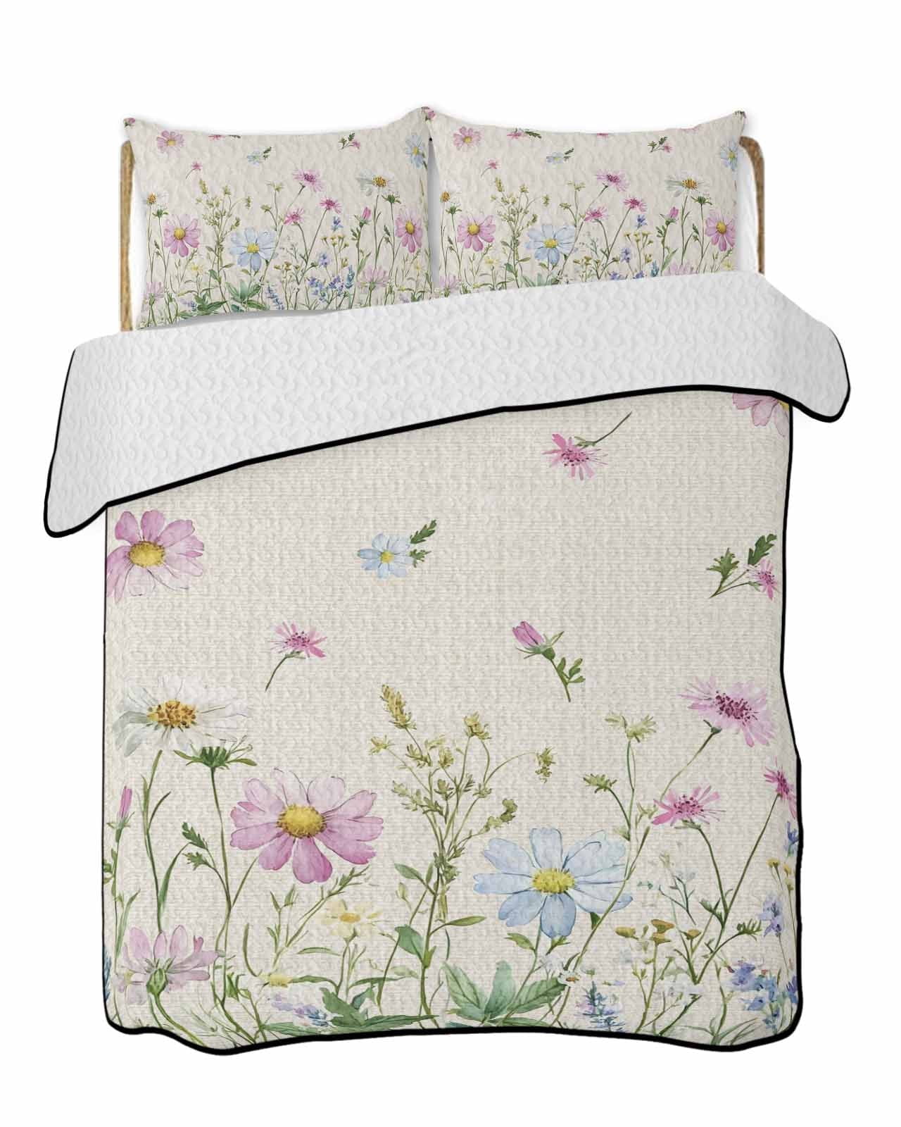 Farmhouse Floral 3 Piece Quilt Bedding Set with 2 Pillow Shams ...