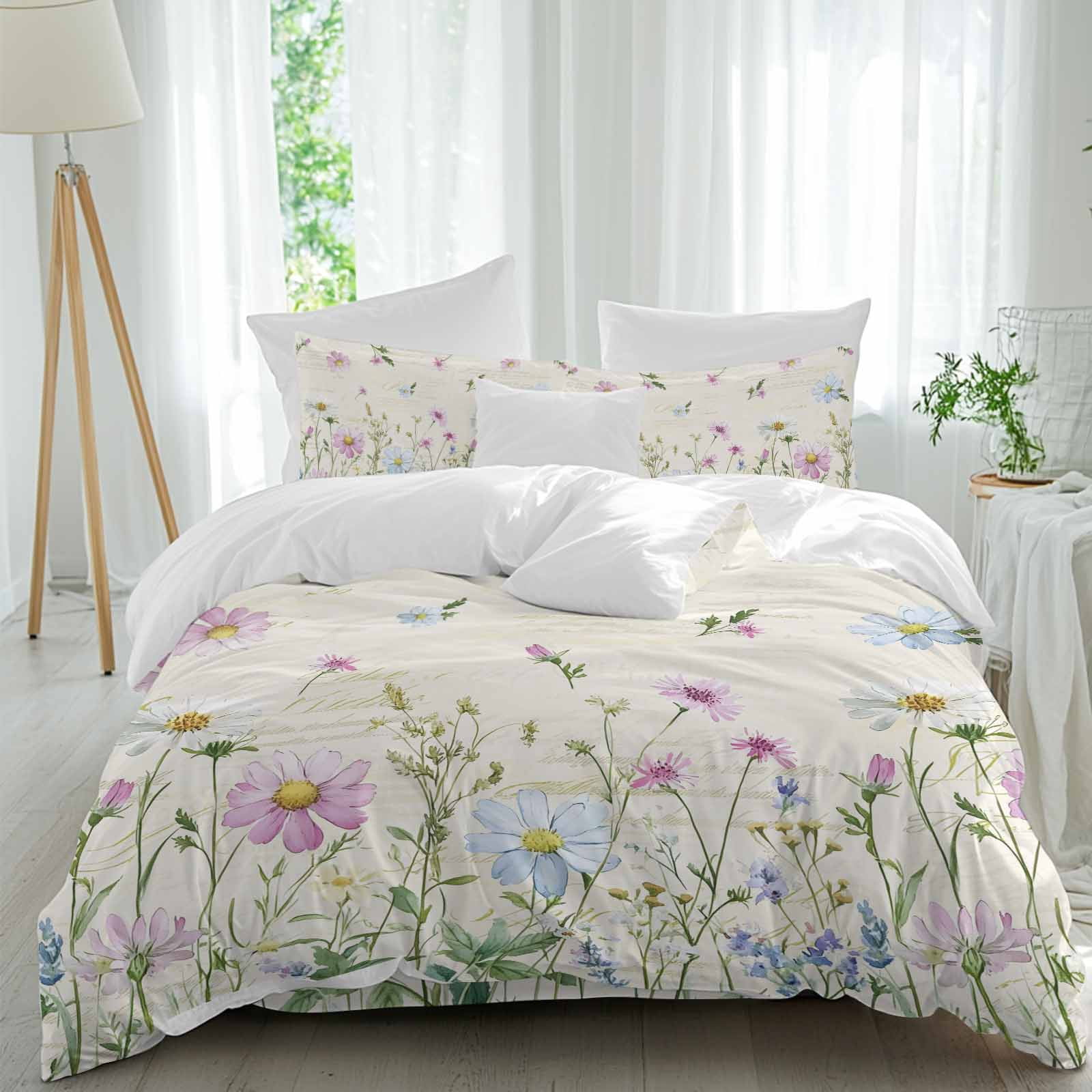 Farmhouse Floral 4 Piece Duvet Cover Set Queen Size Wildflowers Herb ...
