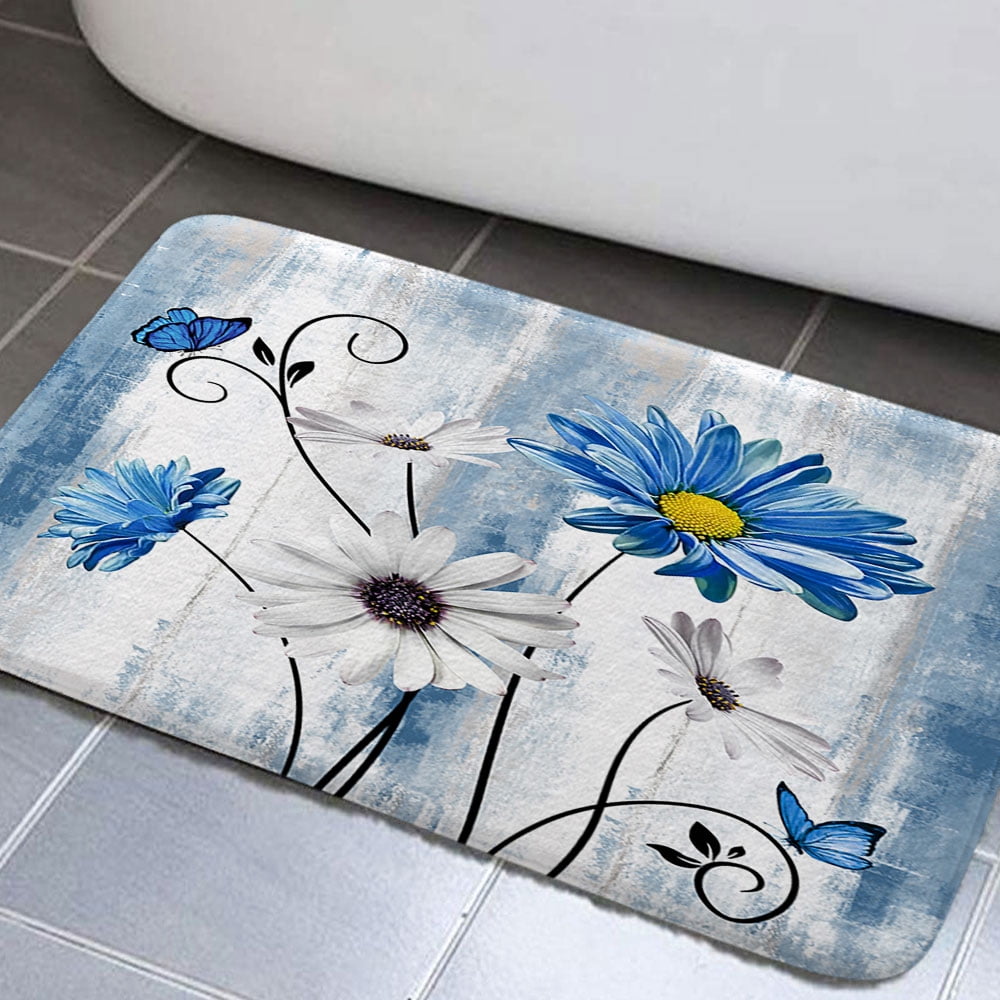 Farmhouse Floral Bathroom Rugs, Farm Rustic Farmhouse and Butterfly on ...