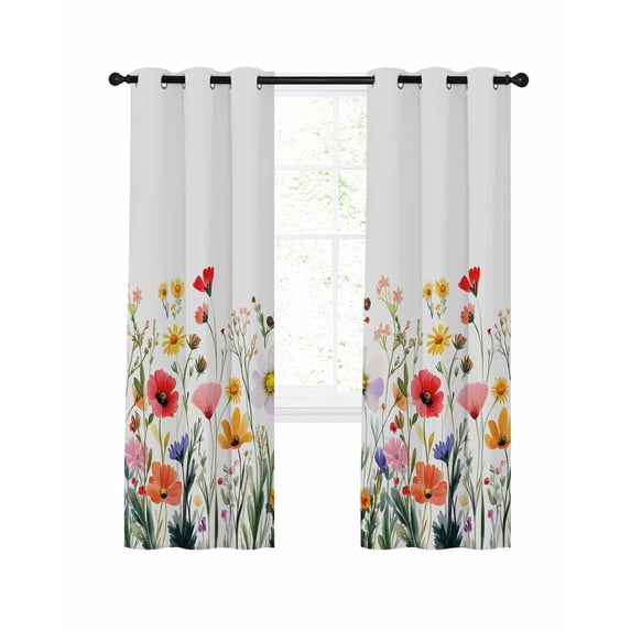 Farmhouse Floral Blackout Curtains 72 Inch Length Nature Colorful Wildflower Green Botanical ...