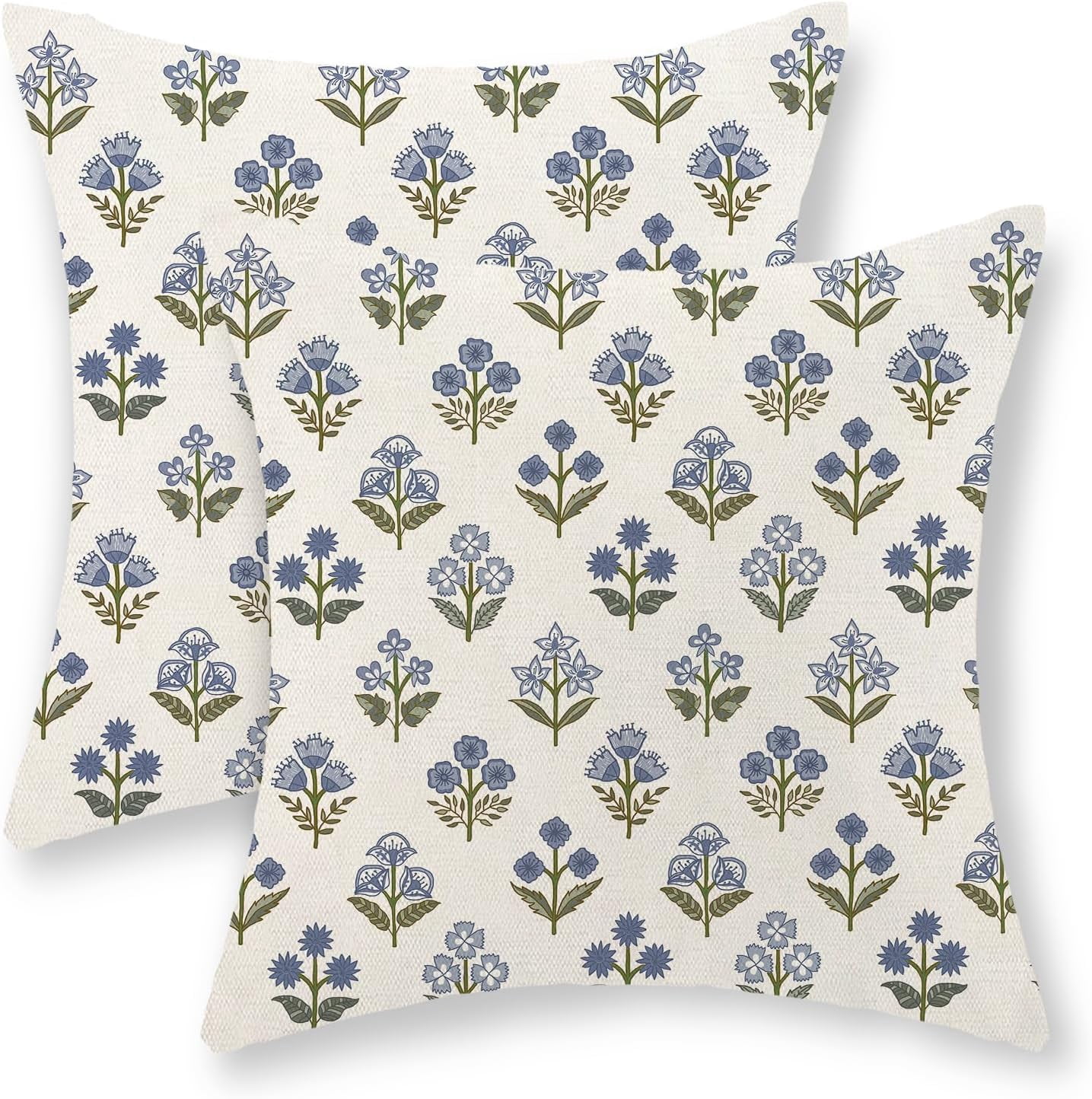 Farmhouse Floral Block Print Pillow Covers 18x18 Set of 2, Vintage ...