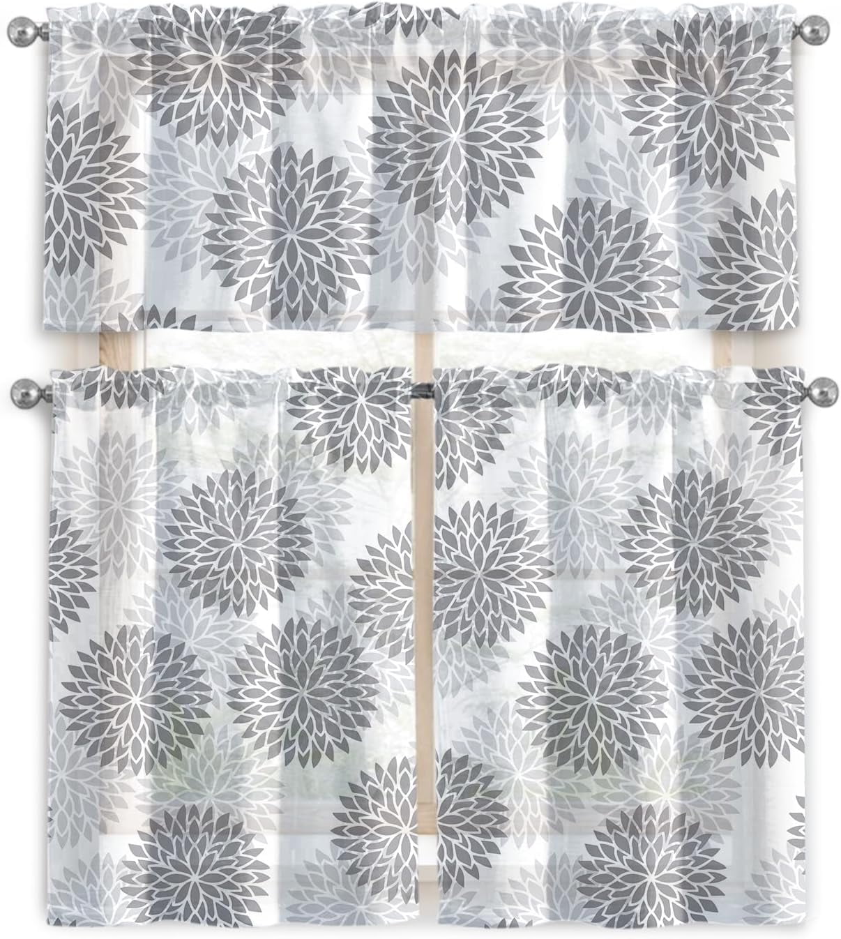 Farmhouse Floral Boho Kitchen Curtains 36 Inch Length，Durable Gray ...
