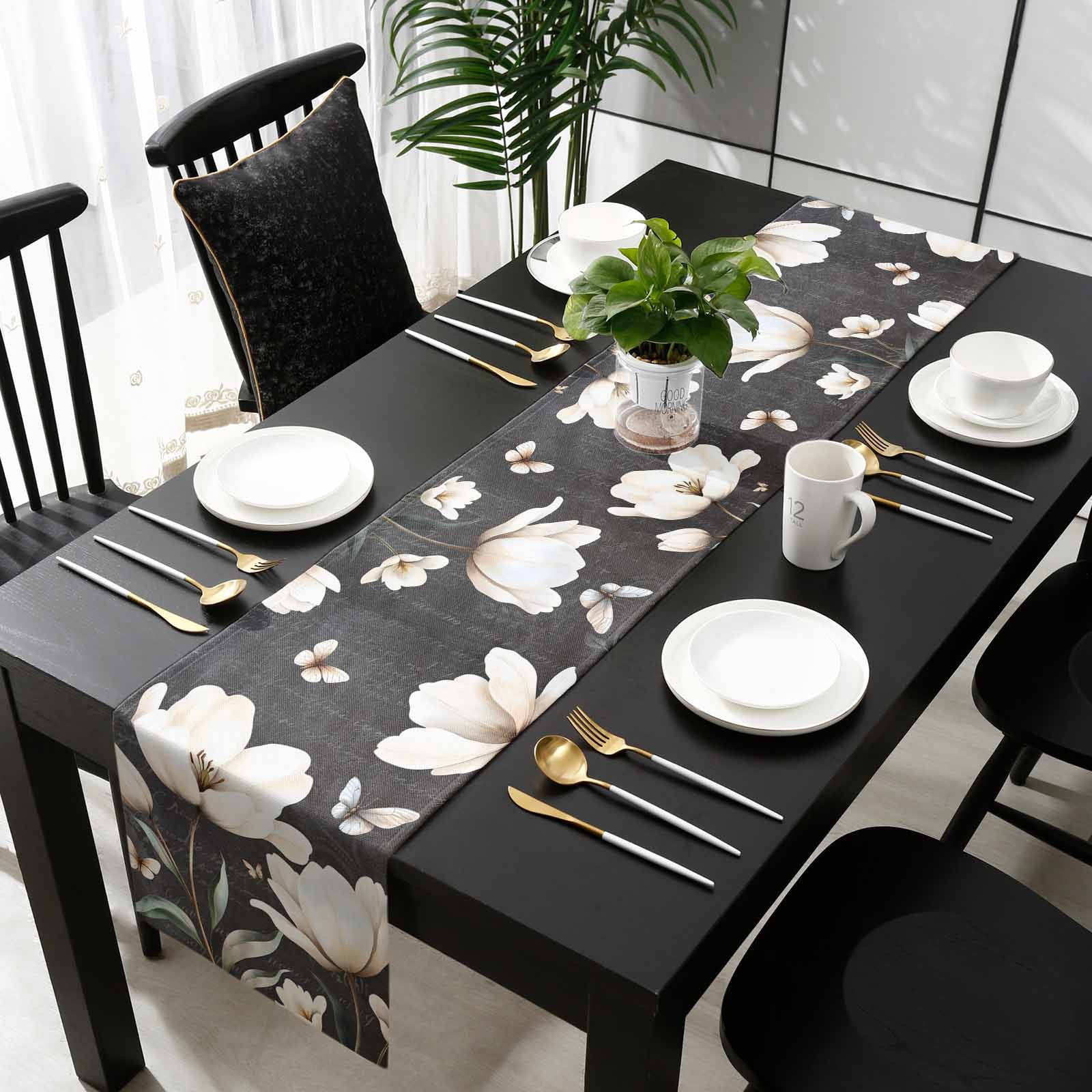 Farmhouse Floral Cotton Linen Small Table Runner 13 x 48 inch Magnolia ...