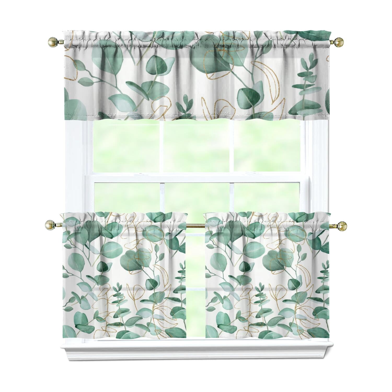 Farmhouse Floral Curtains 24 Inch - 3 Panel Set with Vintage Botanical ...