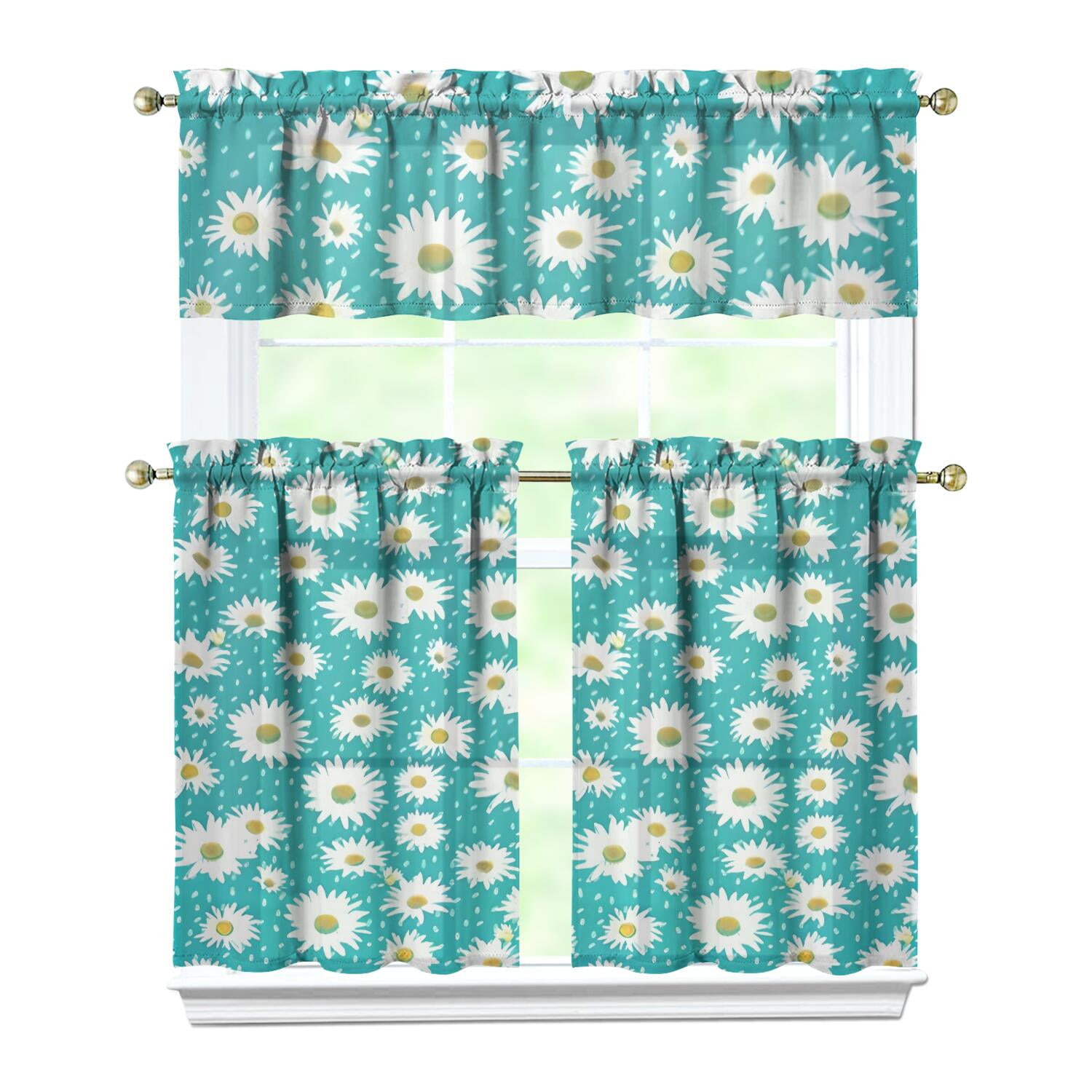 Farmhouse Floral Curtains 36 Inch Short - 3 Panel Set with Vintage ...