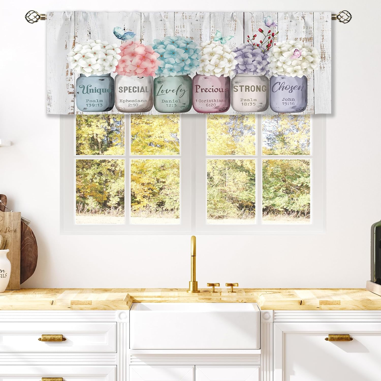 Farmhouse Floral Inspirational Bible Curtain Valance for Window ...