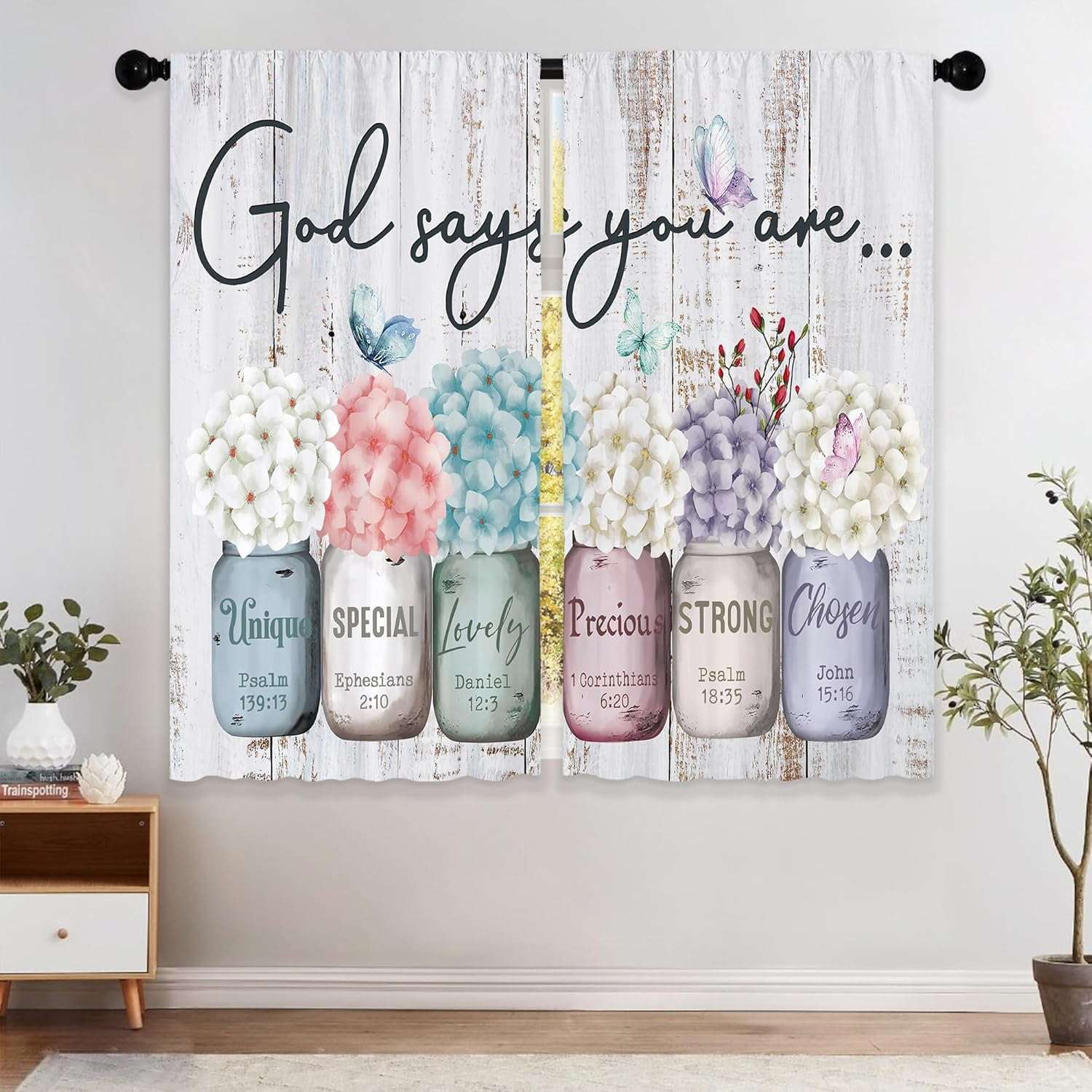 Farmhouse Floral Inspirational Bible Curtains, Flower Window Curtains ...