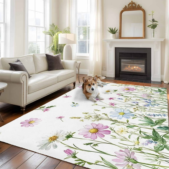Farmhouse Floral Large Area Rugs 8x10 ft Wildflowers Herb Plant Fields ...