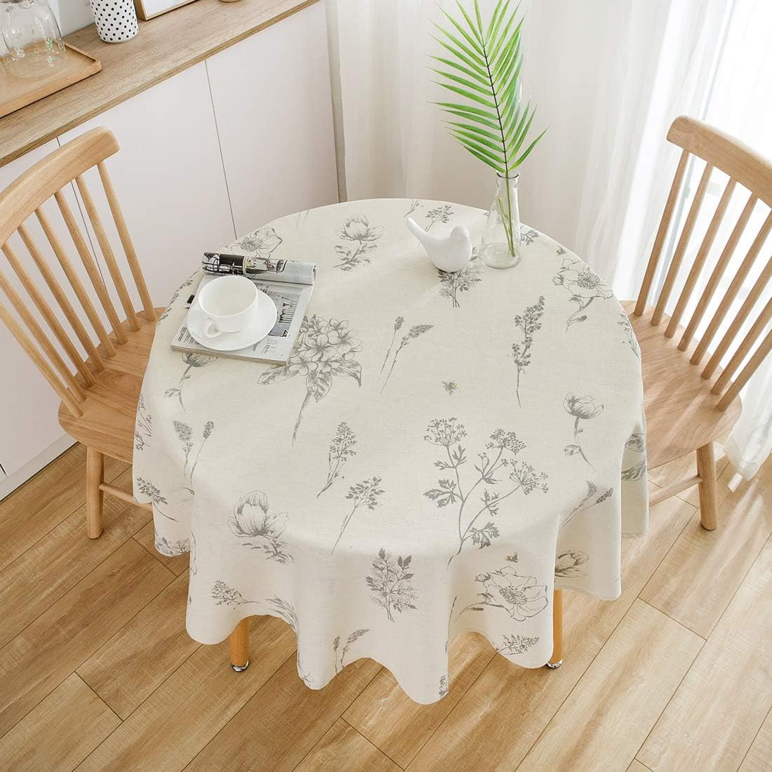 Farmhouse Floral Print Round Tablecloth Cotton Linen Dust-Proof Table ...