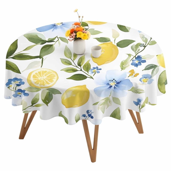 Farmhouse Floral Round Tablecloth 60 inches Lemon Eucalyptus Leaf ...