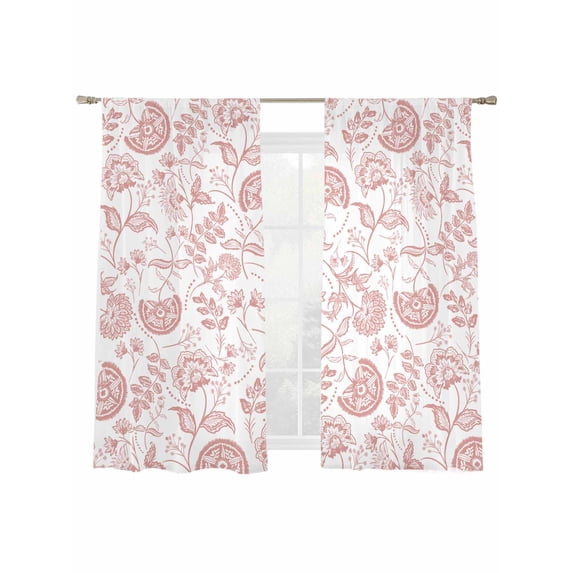 Farmhouse Floral Sheer Curtains 2 Panels Set Coral Red Pastoral ...