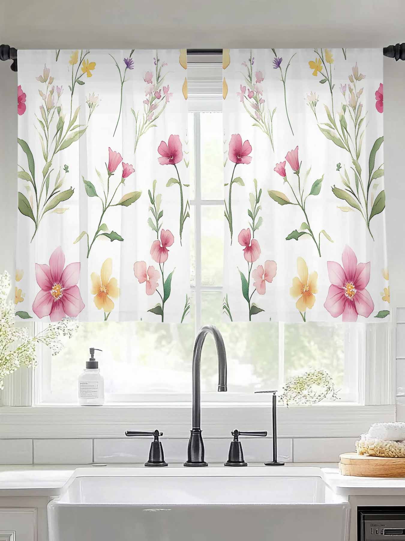 Farmhouse Floral Sheer Curtains for Living Room Bedroom Spring ...