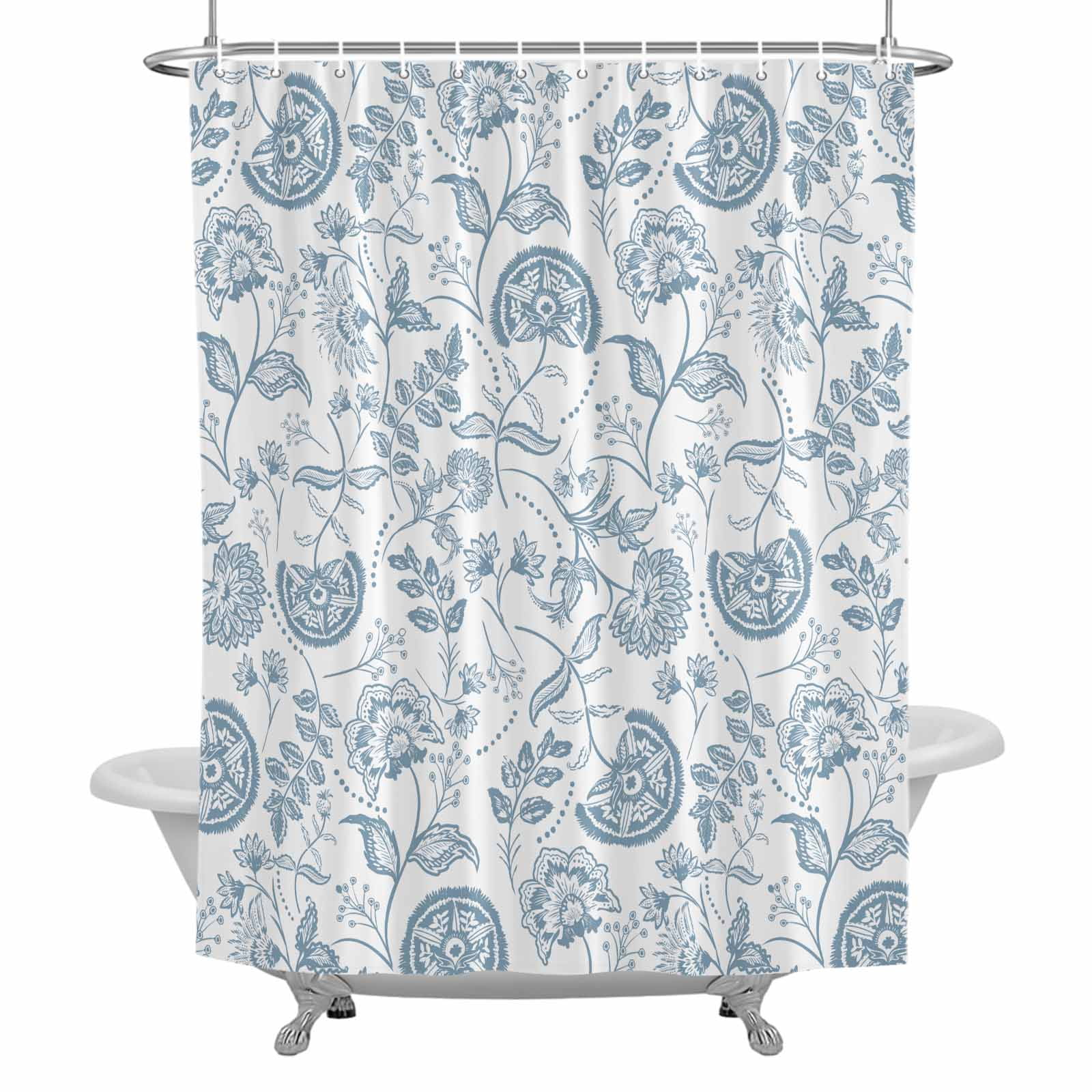 Farmhouse Floral Shower Curtain for Bathroom, Light Blue Pastoral ...