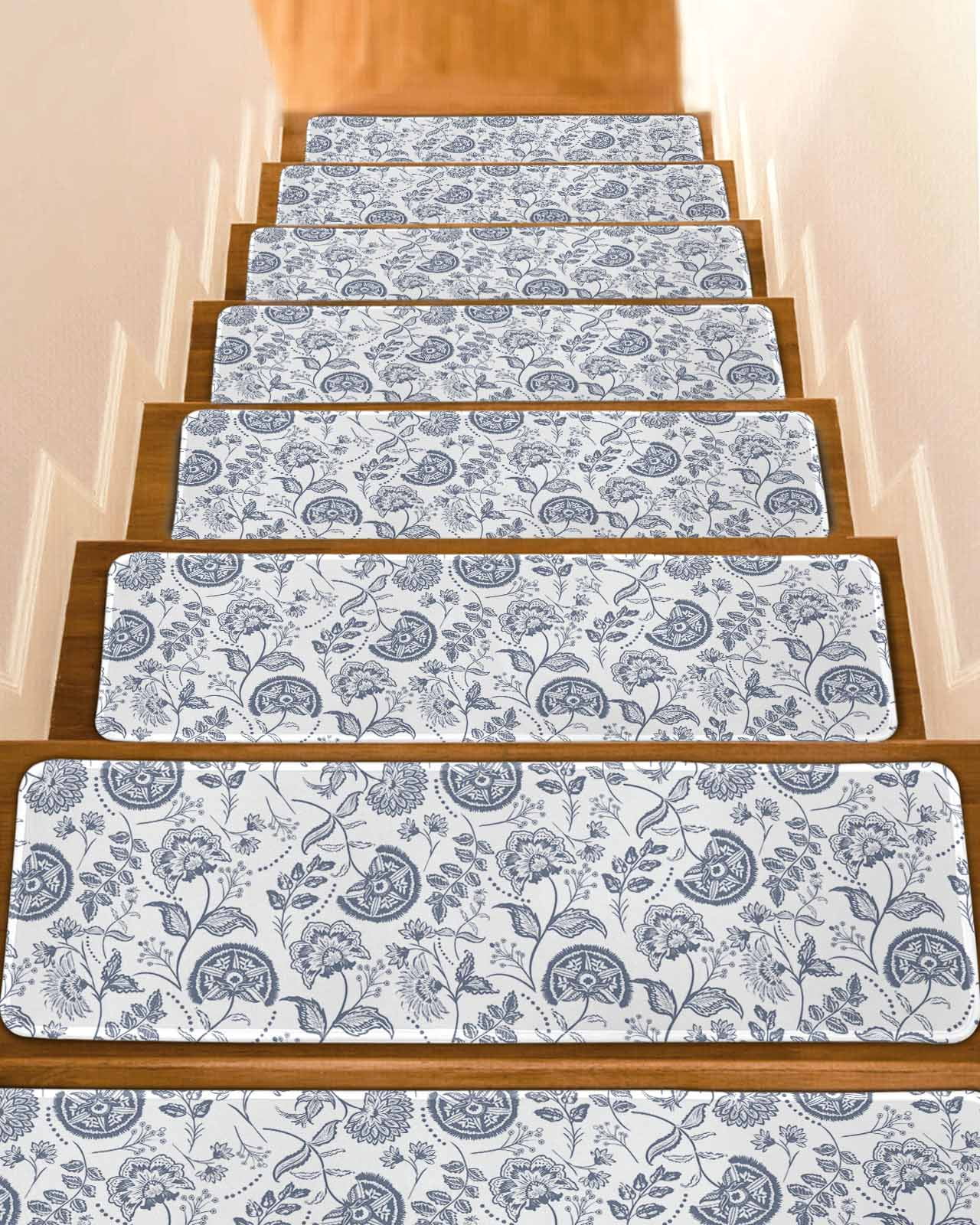 Farmhouse Floral Stair Treads Non Slip for Steps Haze Blue Pastoral ...