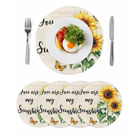 Farmhouse Floral Sunflower Round Table Placemats set of 4, You Are My ...