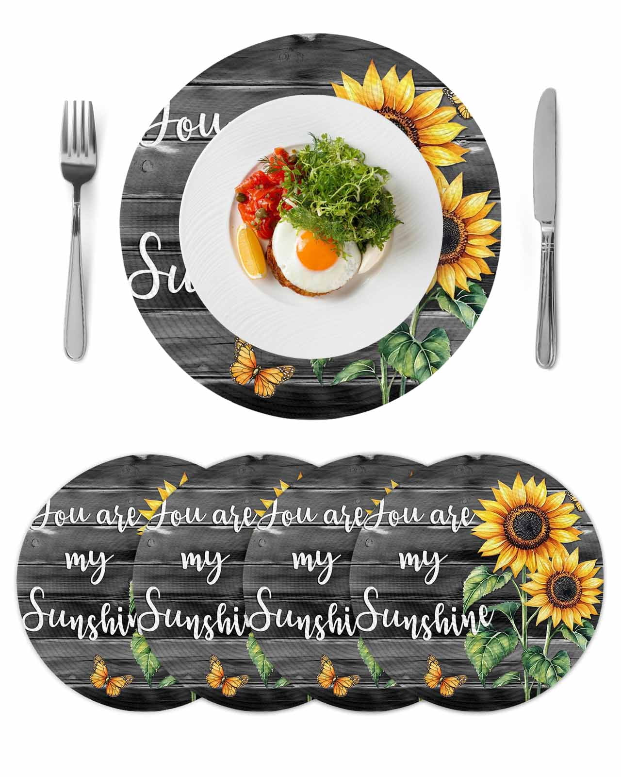 Farmhouse Floral Sunflower Round Table Placemats set of 4, You Are My ...