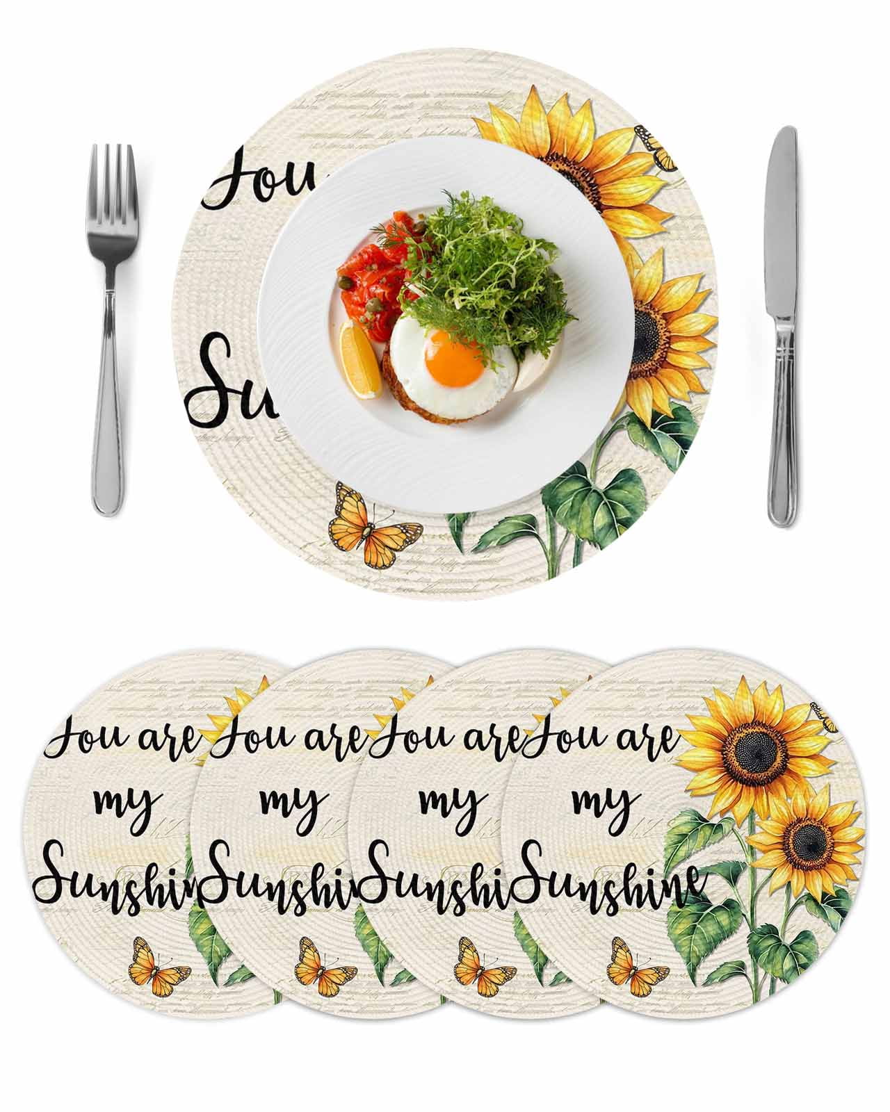 Farmhouse Floral Sunflower Round Table Placemats set of 4, You Are My ...