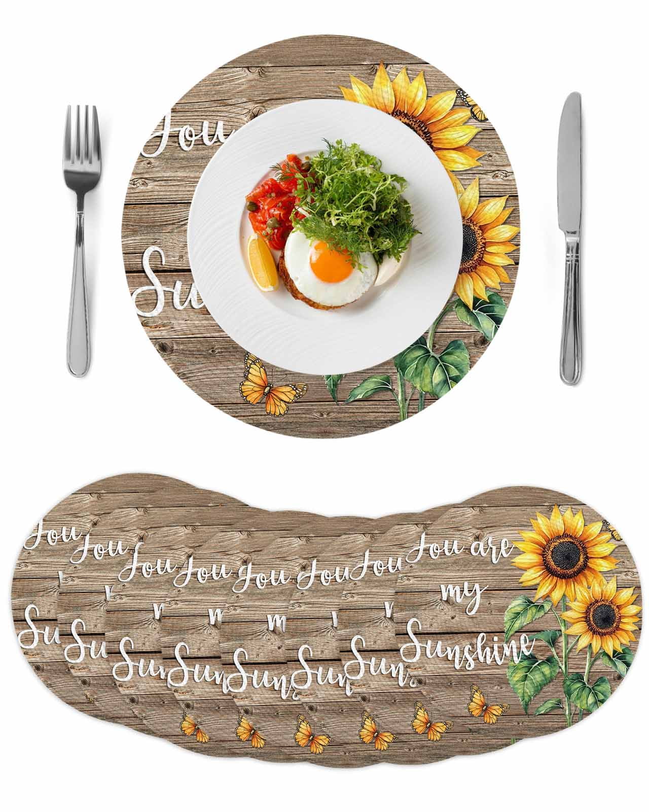 Farmhouse Floral Sunflower Round Table Placemats set of 8, You Are My ...