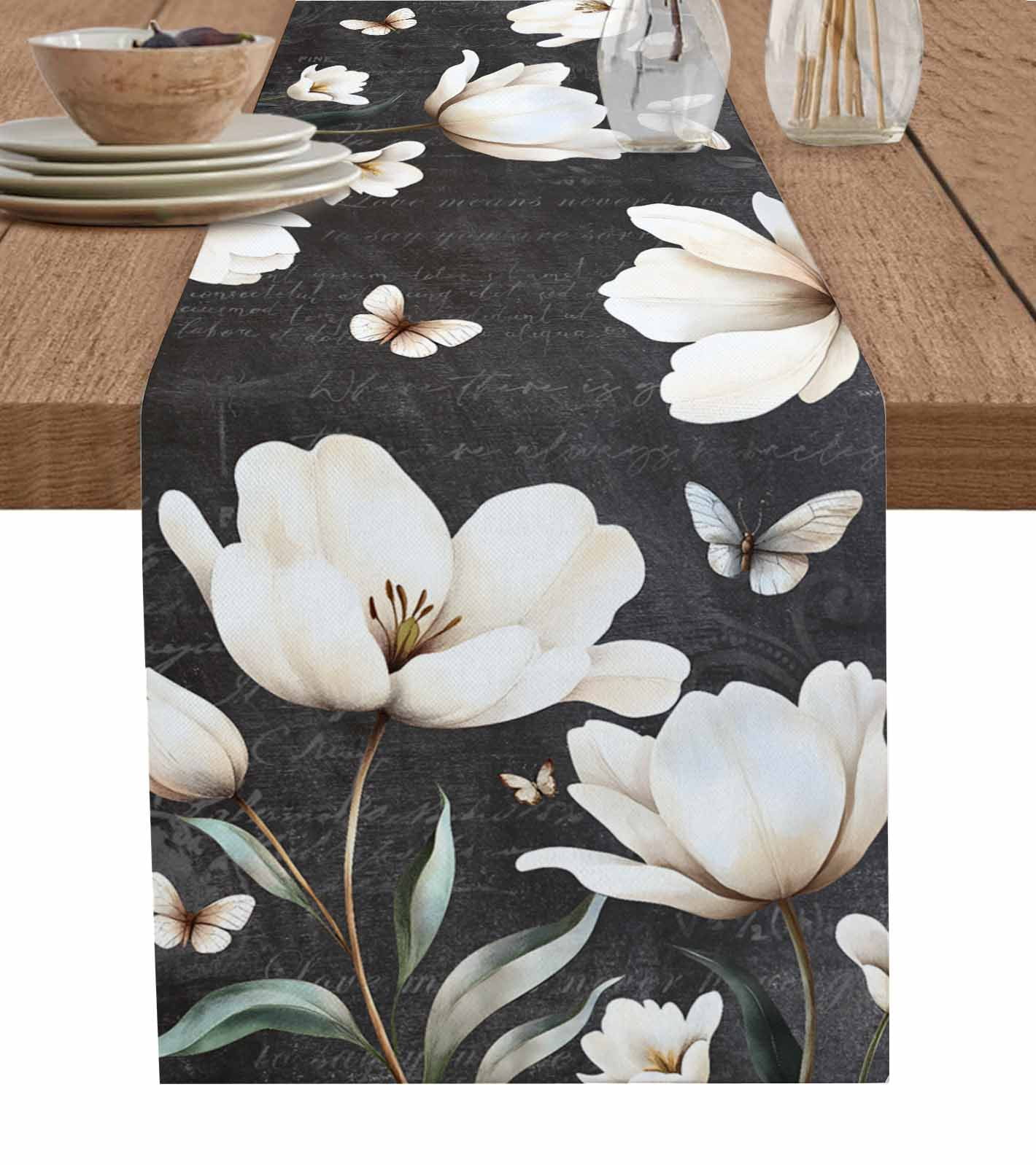 Farmhouse Floral Table Runner 72 Inches, Magnolia Flowers Vintage ...