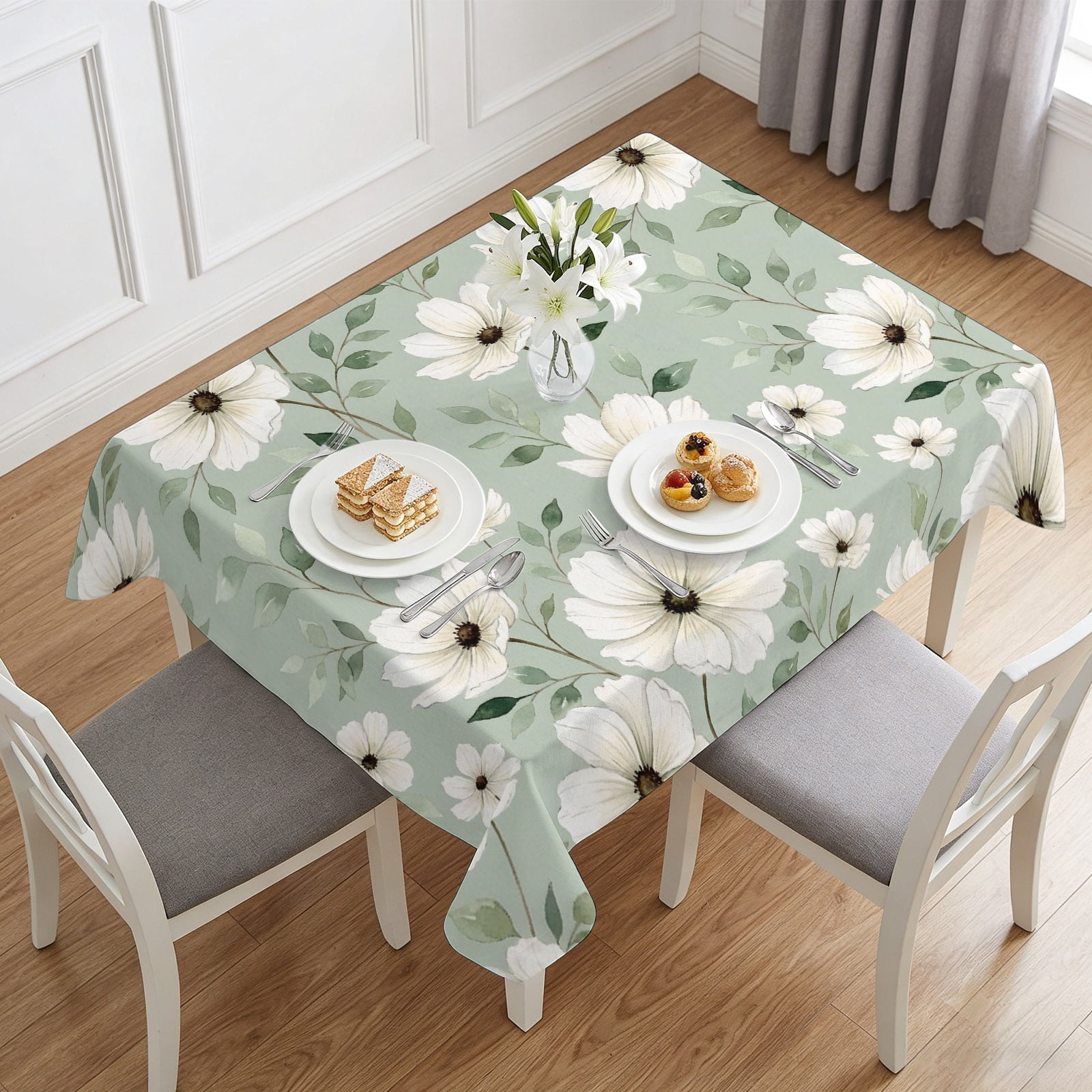 Farmhouse Floral Wildflowers on Sage Green Table Cloth 60x84in ...